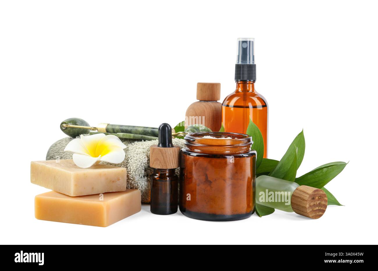 Different body care products isolated on white Stock Photo - Alamy