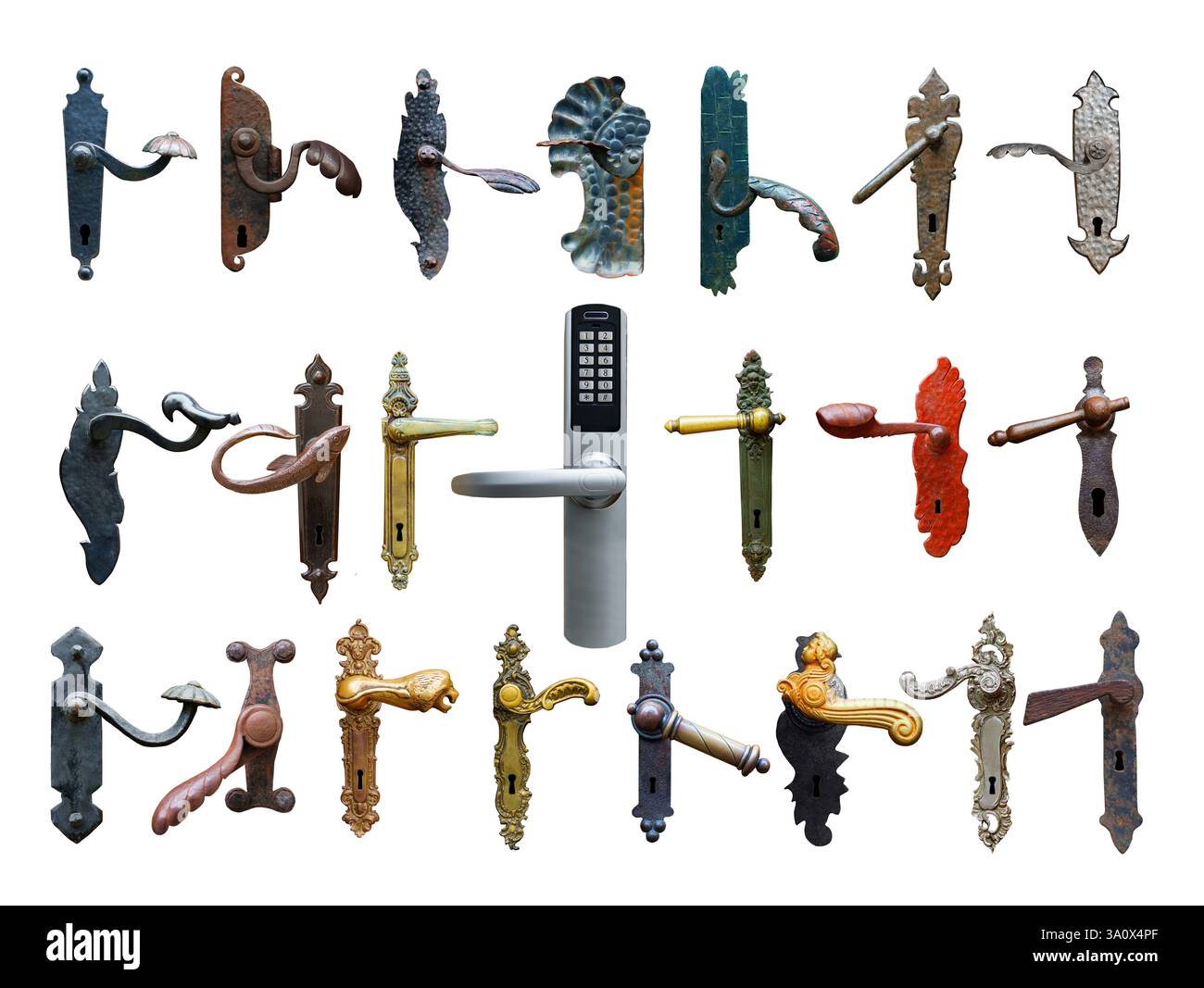 collage evolution of manual door handles isolated on white background ...