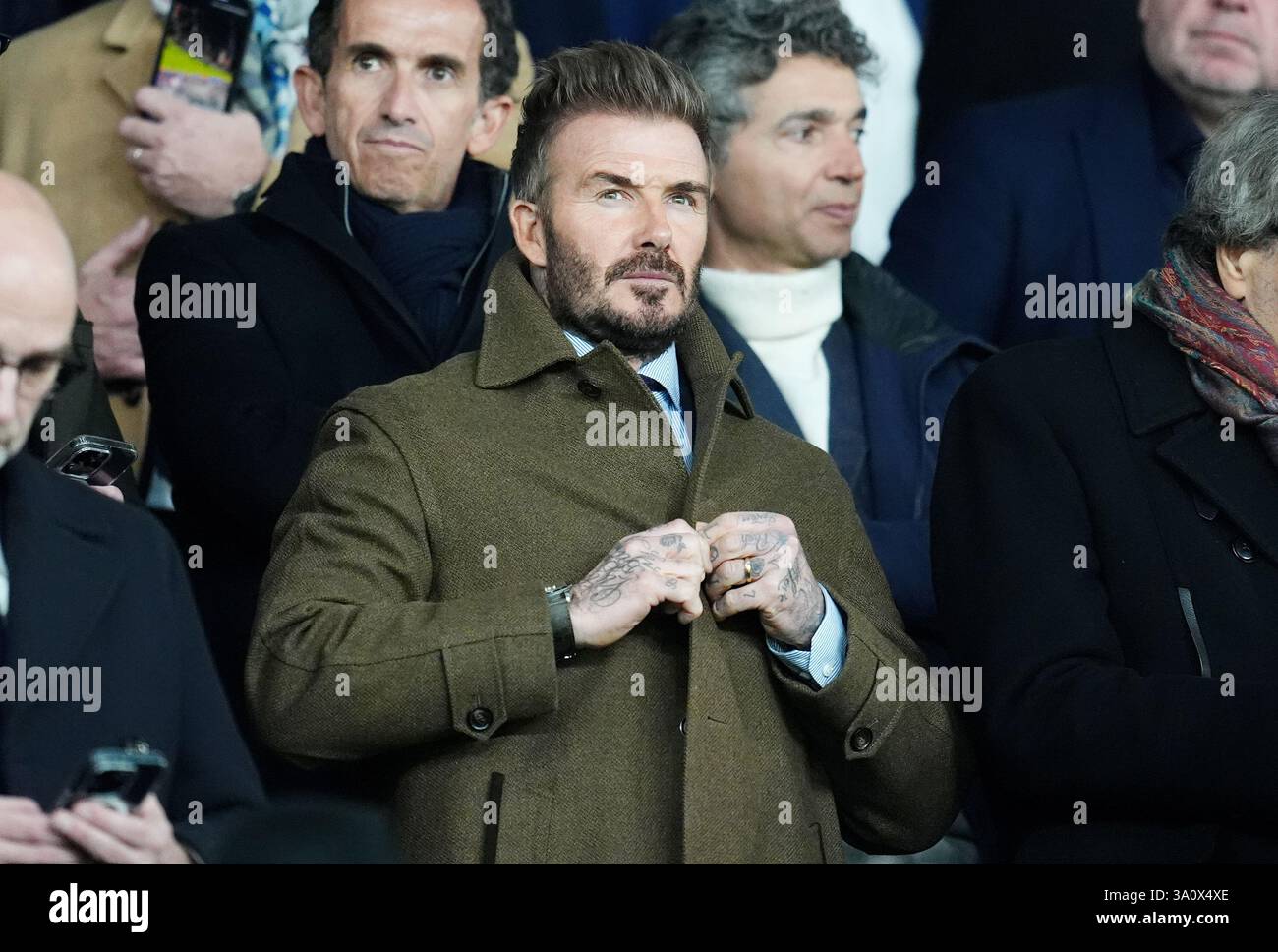 David Beckham in the stands during the UEFA Champions League Round of ...