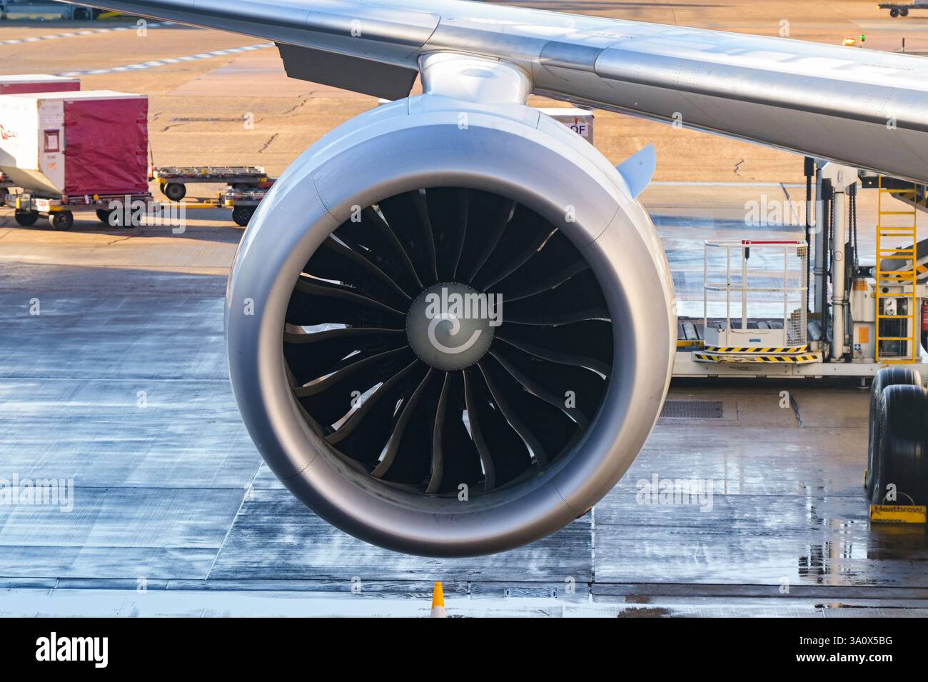 London, England, UK - 3 January 2025: Close up view of the GE Aviation ...