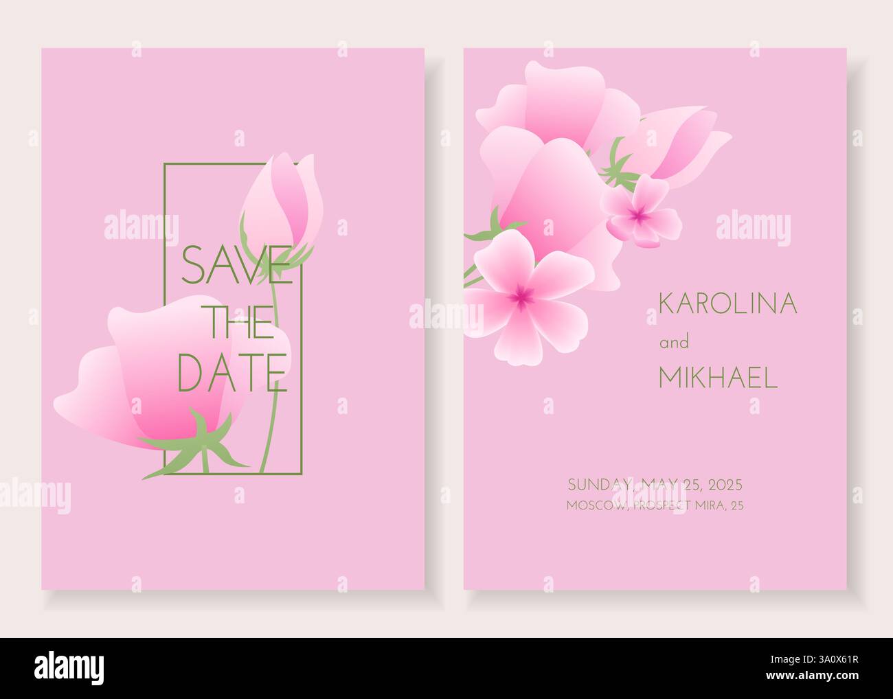 Botanical wedding invitation card template. Floral design with sakura ...