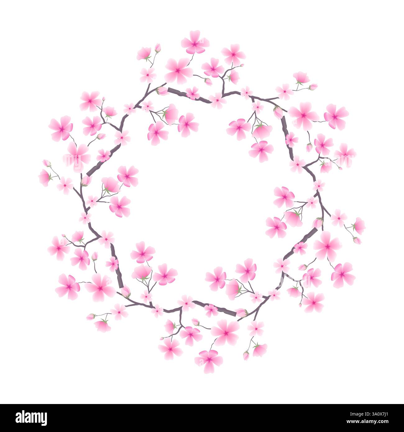 Decorative frame with sakura. Floral wreath, botanical background for ...