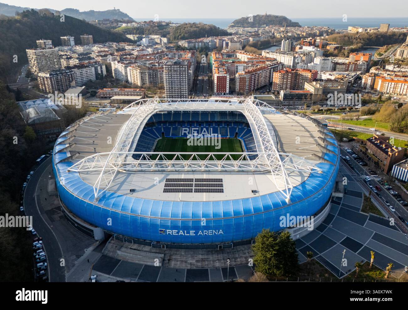 Aerial Ground View above the Reale Arena stadium ahead of the Real ...
