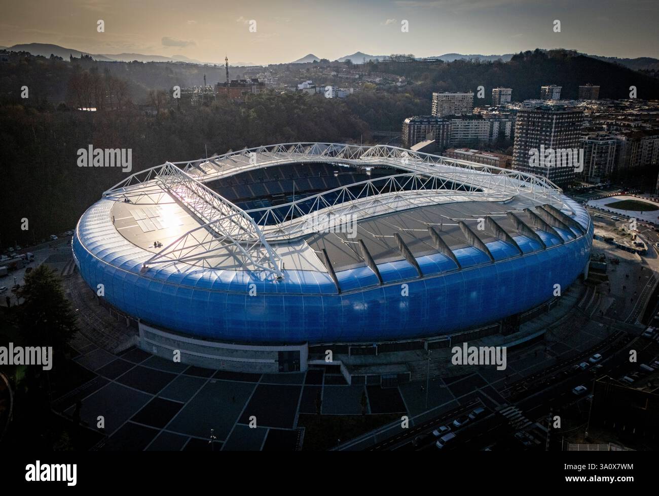 Aerial Ground View above the Reale Arena stadium ahead of the Real ...