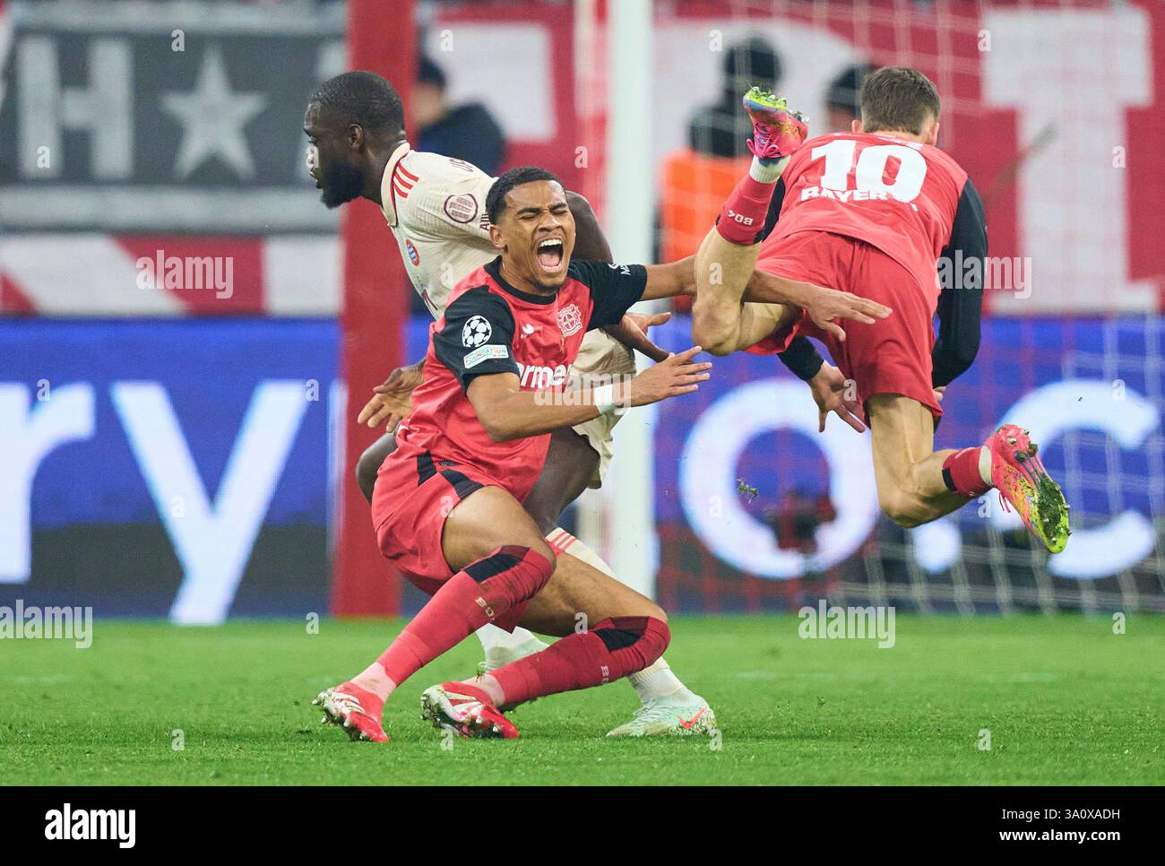 Munich, Germany. 05th Mar, 2025. Dayot Upamecano, FCB 2 compete for the ball, tackling, duel ...