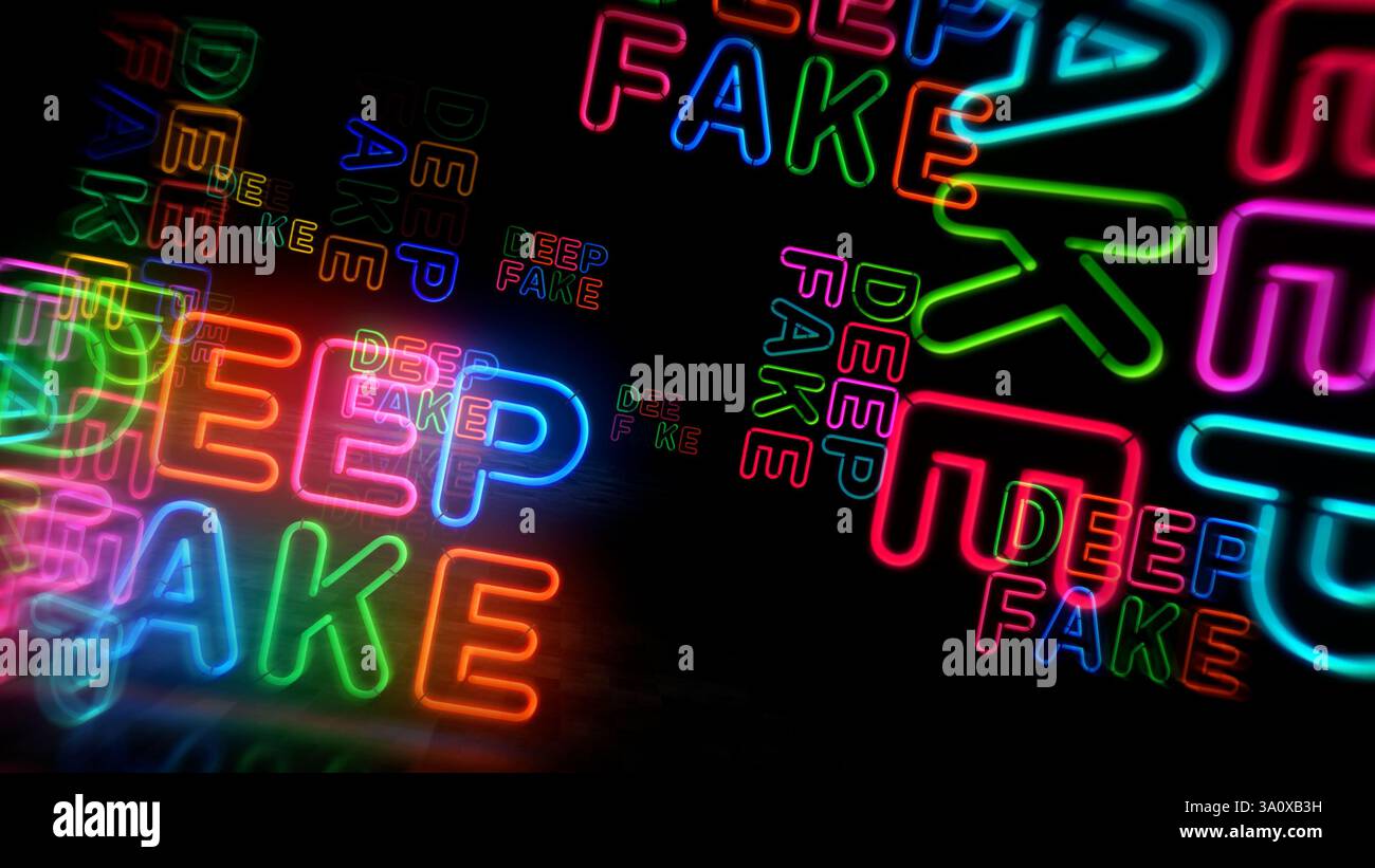 Deep fake artificial intelligence neon symbol. Manipulation digital ...