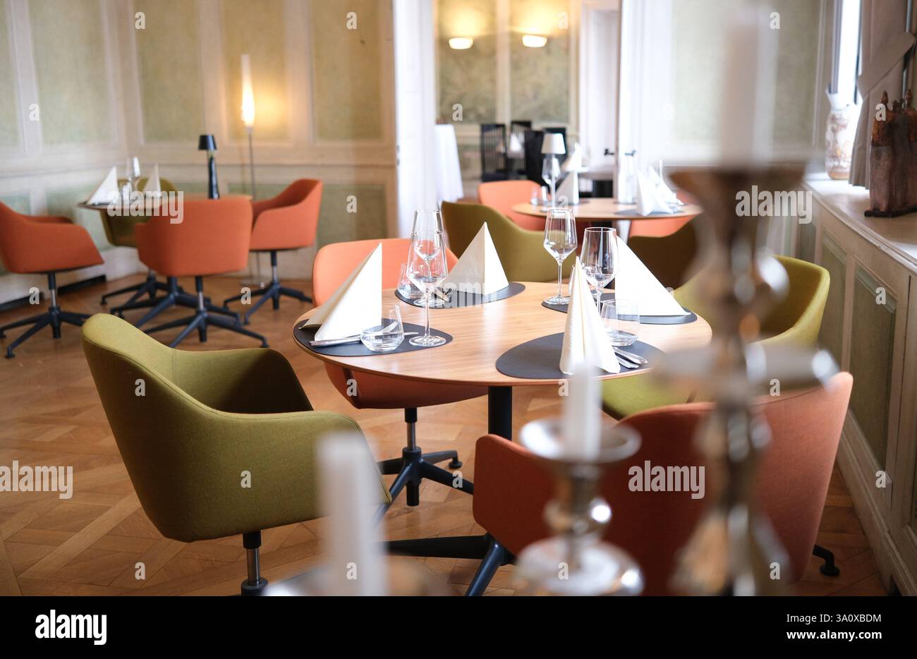 27 February 2025, Baden-Württemberg, Stuttgart: Tables at Restaurant ...