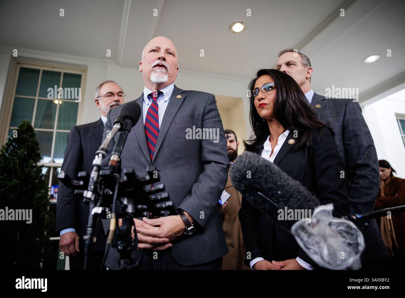 Rep. Chip Roy (R-TX) speaks to reporters alongside fellow House Freedom Caucus members (L-R) Rep ...