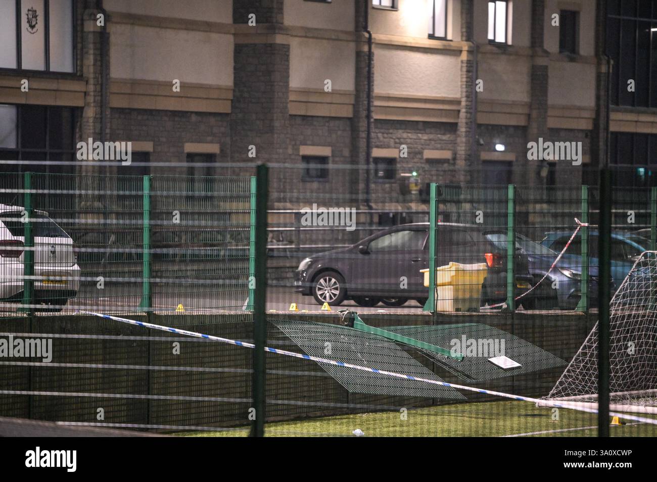 Shap Road, Kendal, Cumbria 5th March 2025: The fence knocked down after the car drove onto the ...