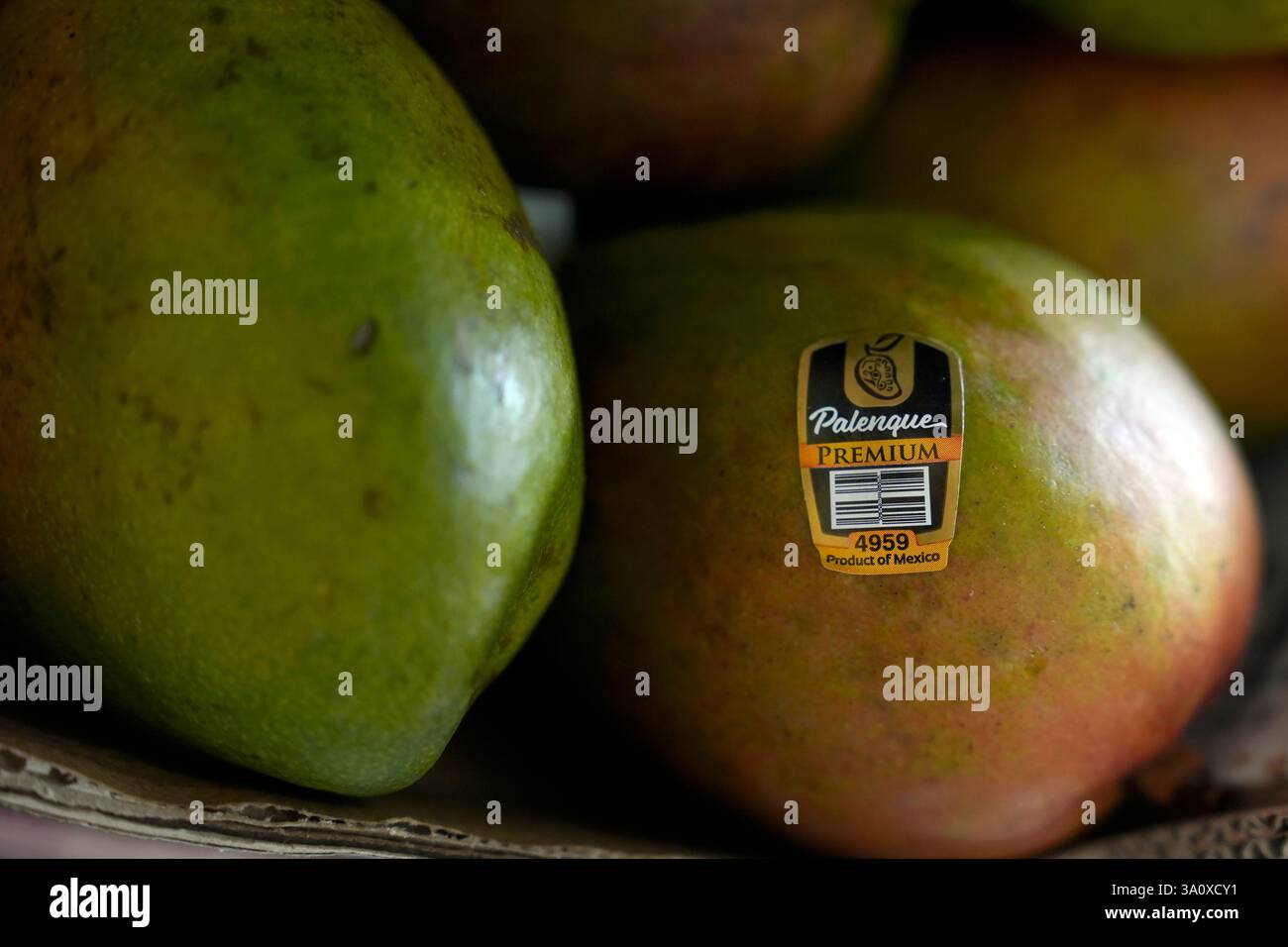 Mangoes imported from Mexico for sale are displayed at a grocery store ...