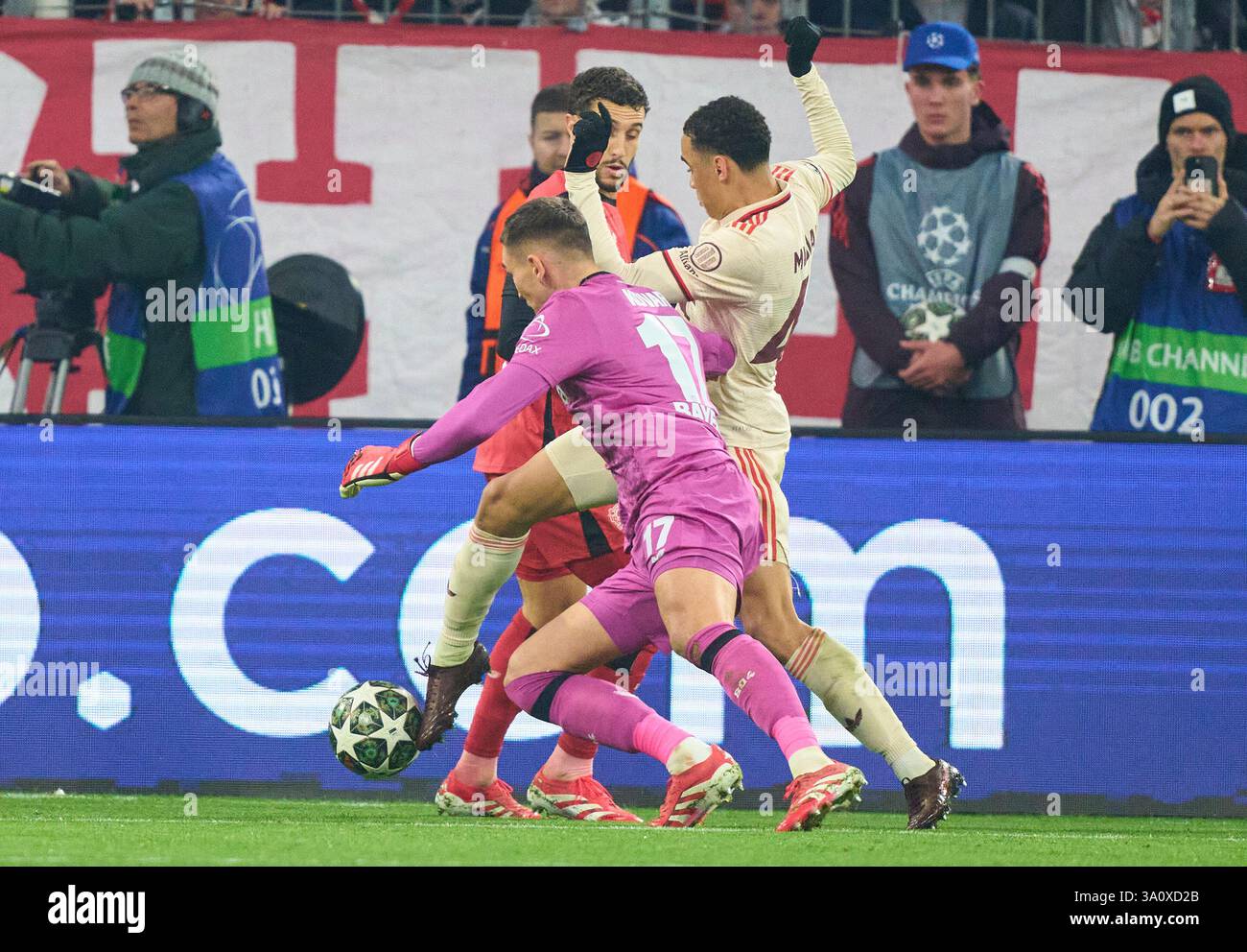 Munich, Germany. 05th Mar, 2025. Matej Kovar, Lev 17 mistake, Jamal MUSIALA, FCB 42 2-0 goalin ...