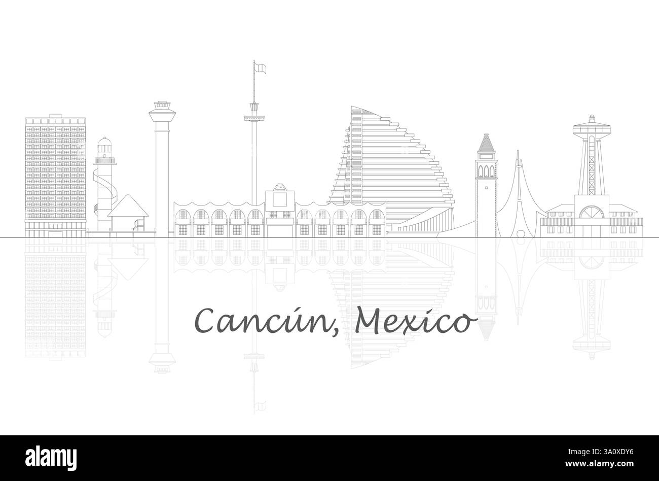 Outline Skyline panorama of city of Cancun, Mexico - vector illustration Stock Vector Image ...