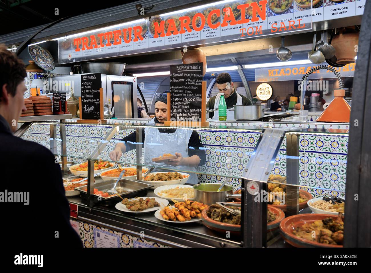 A stall selling Moroccan food in Marche des Enfants Rouges.Paris.France ...