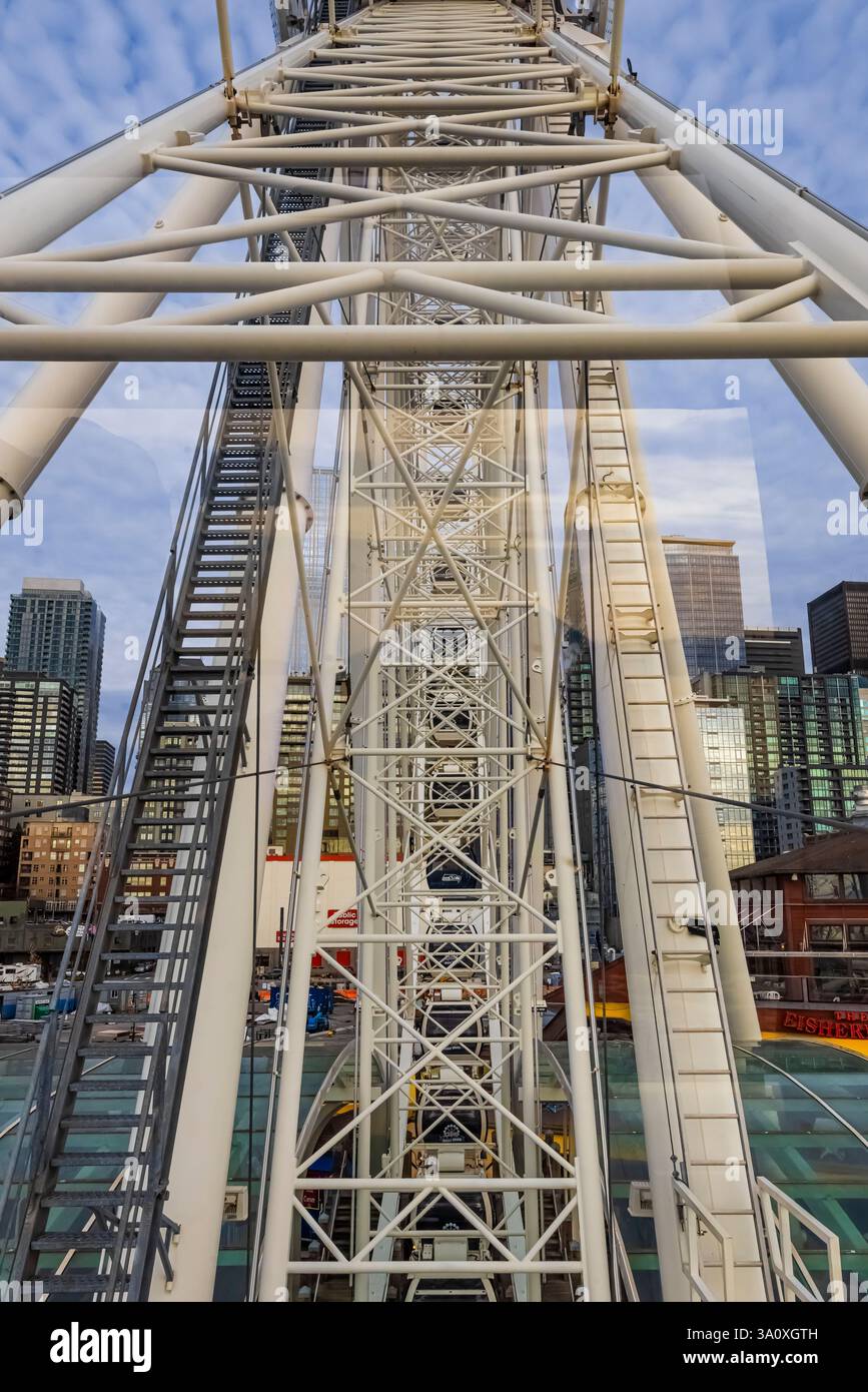 Viewing the skyline and waterfront while riding The Seattle Great Wheel ...