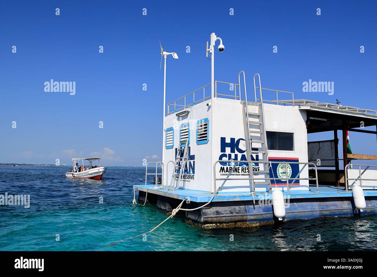 Ranger station of Hol Chan Marine Reserve near Ambergris Caye and Caye ...