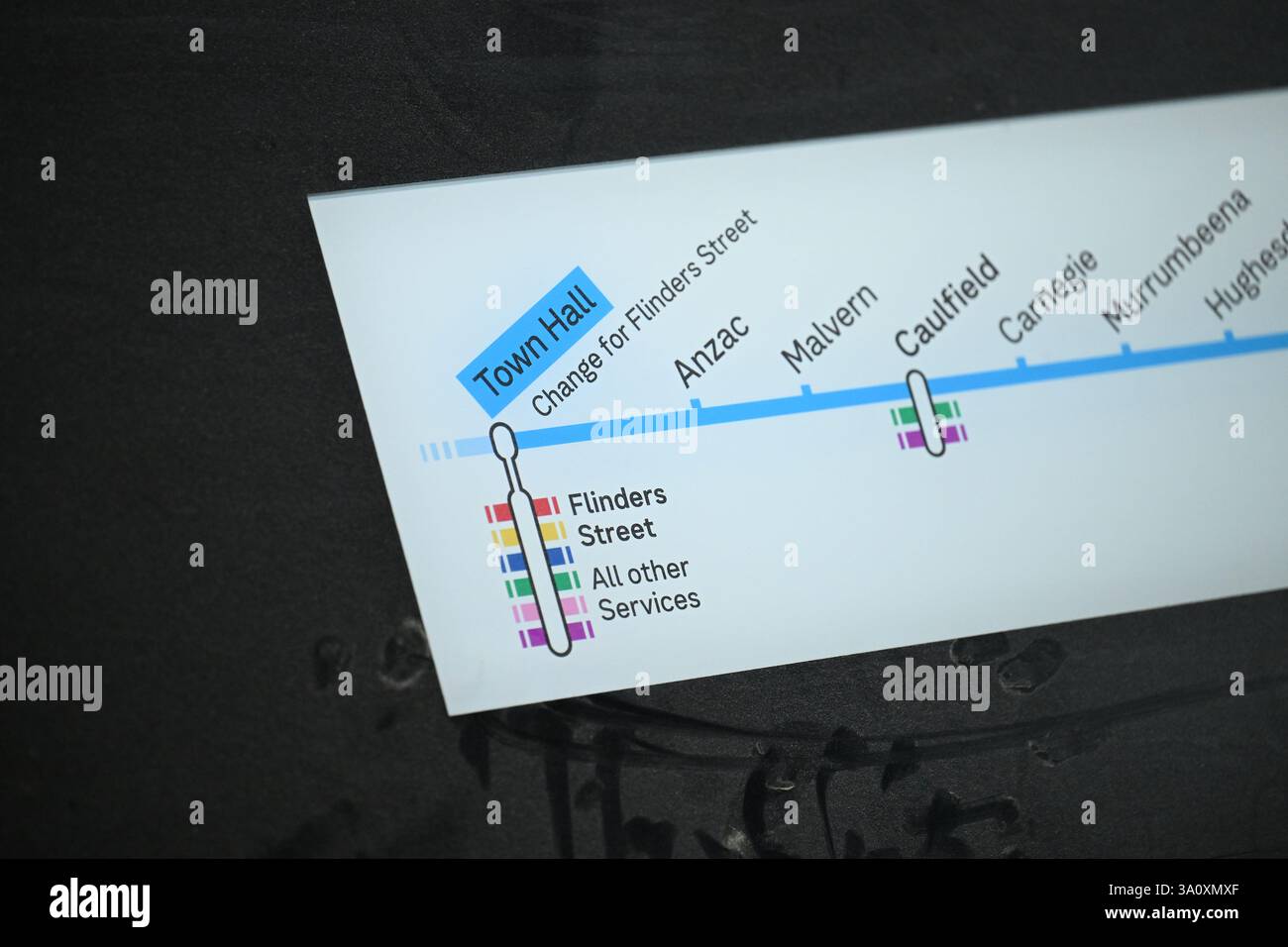 Signage for the Town Hall train station stop during a tour of the Town ...