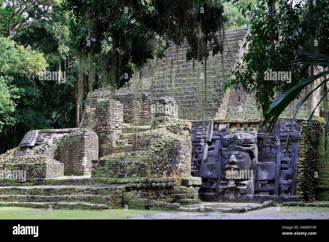 Mask Temple in Mayan archaeological site of Lamanai.Orange Walk ...