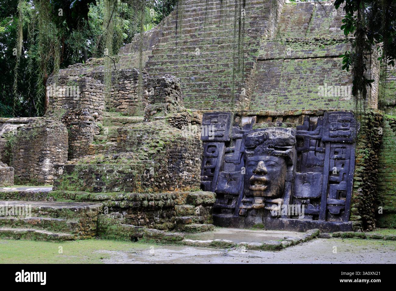 Mask Temple in Mayan archaeological site of Lamanai.Orange Walk ...