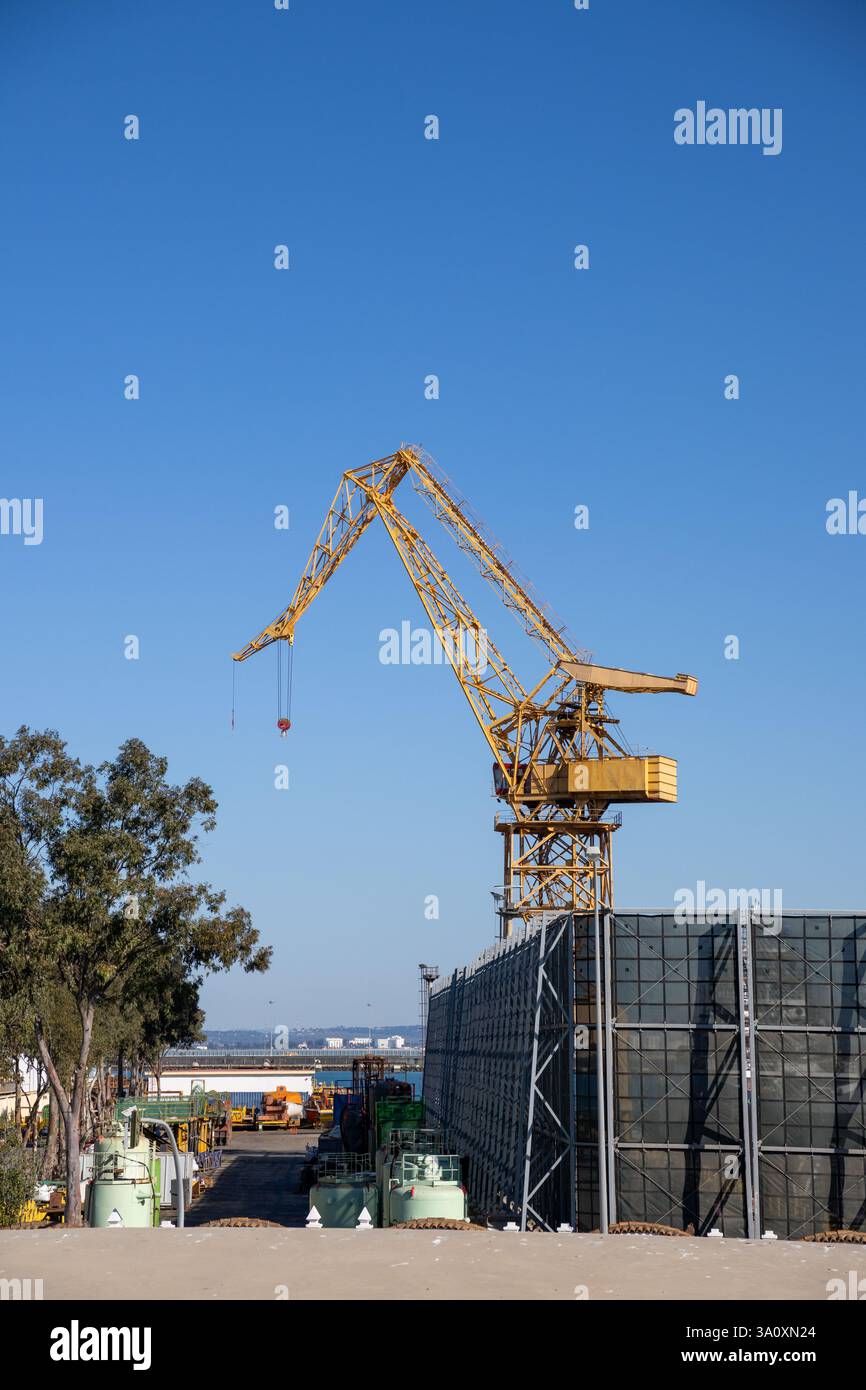 ADIF-RENFE train station in Cádiz, Spain, and maritime port cranes ...