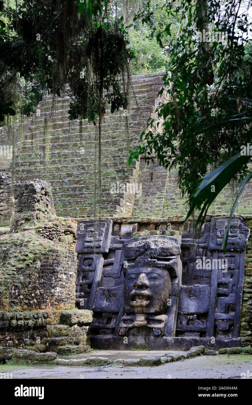 Mask Temple in Mayan archaeological site of Lamanai.Orange Walk ...