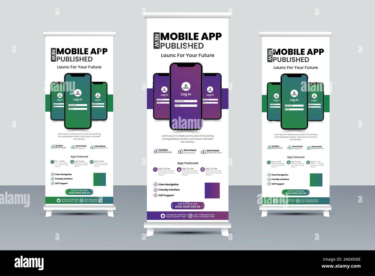 Mobile App Promotion Roll-Up Banner, Smartphone Application Business X-Banner Print Template ...