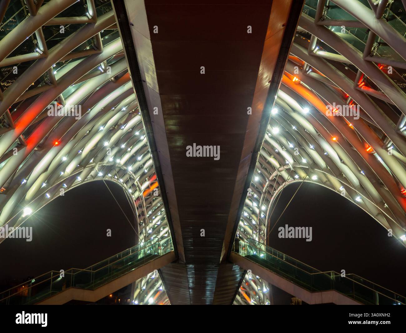 Peace Bridge in Tbilisi at night. Night cityscape. Bridge of modern ...