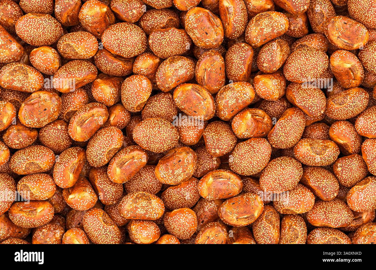 Rye bun with sesame or buckwheat buns background, wallpaper. 3D ...