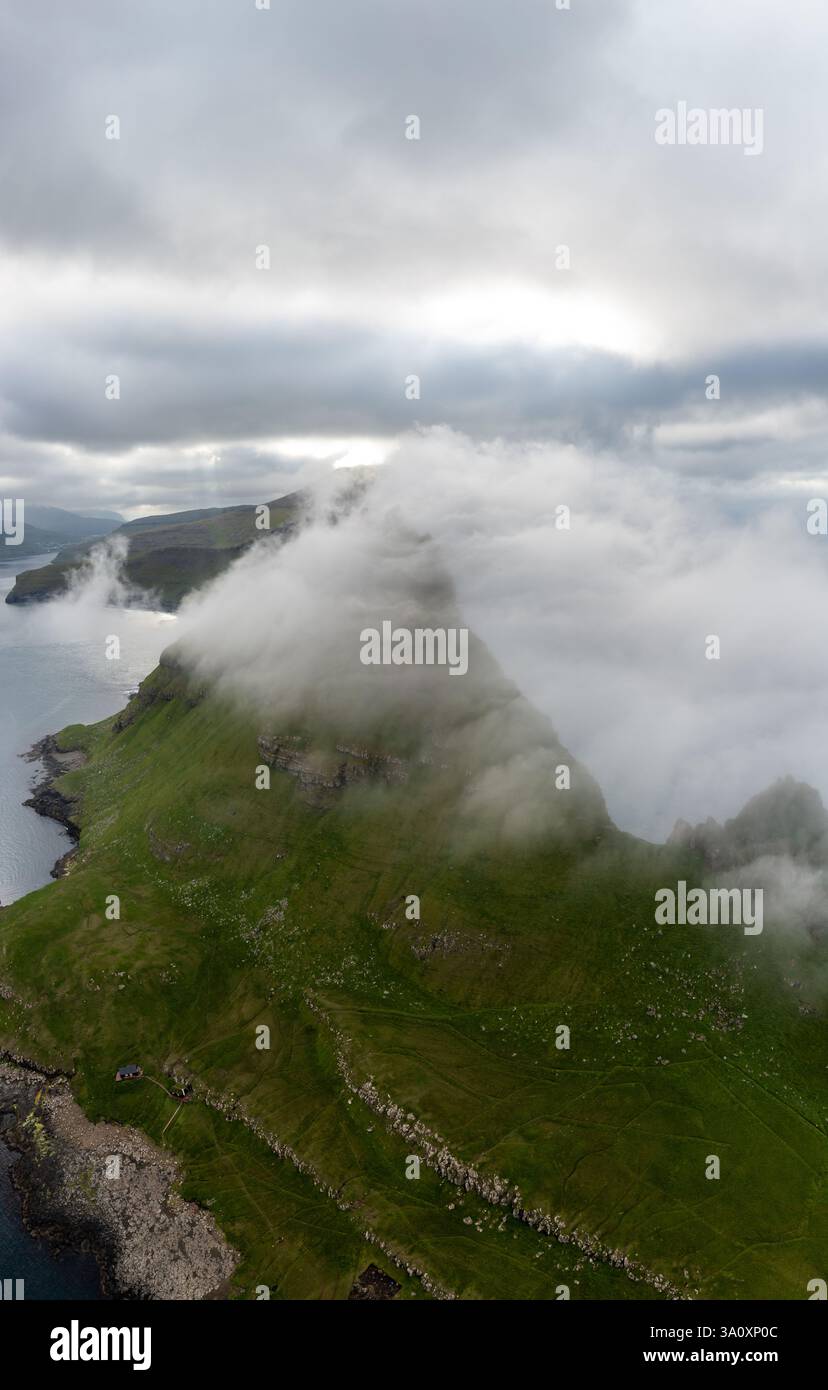 Aerial Panorama of the Stunning Faroe Islands Landscape in Late Summer ...