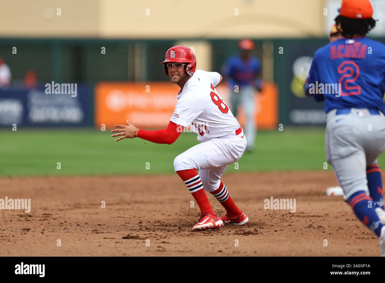 St. Louis Cardinals JJ Wetherholt #87 is caught in a rundown during the ...