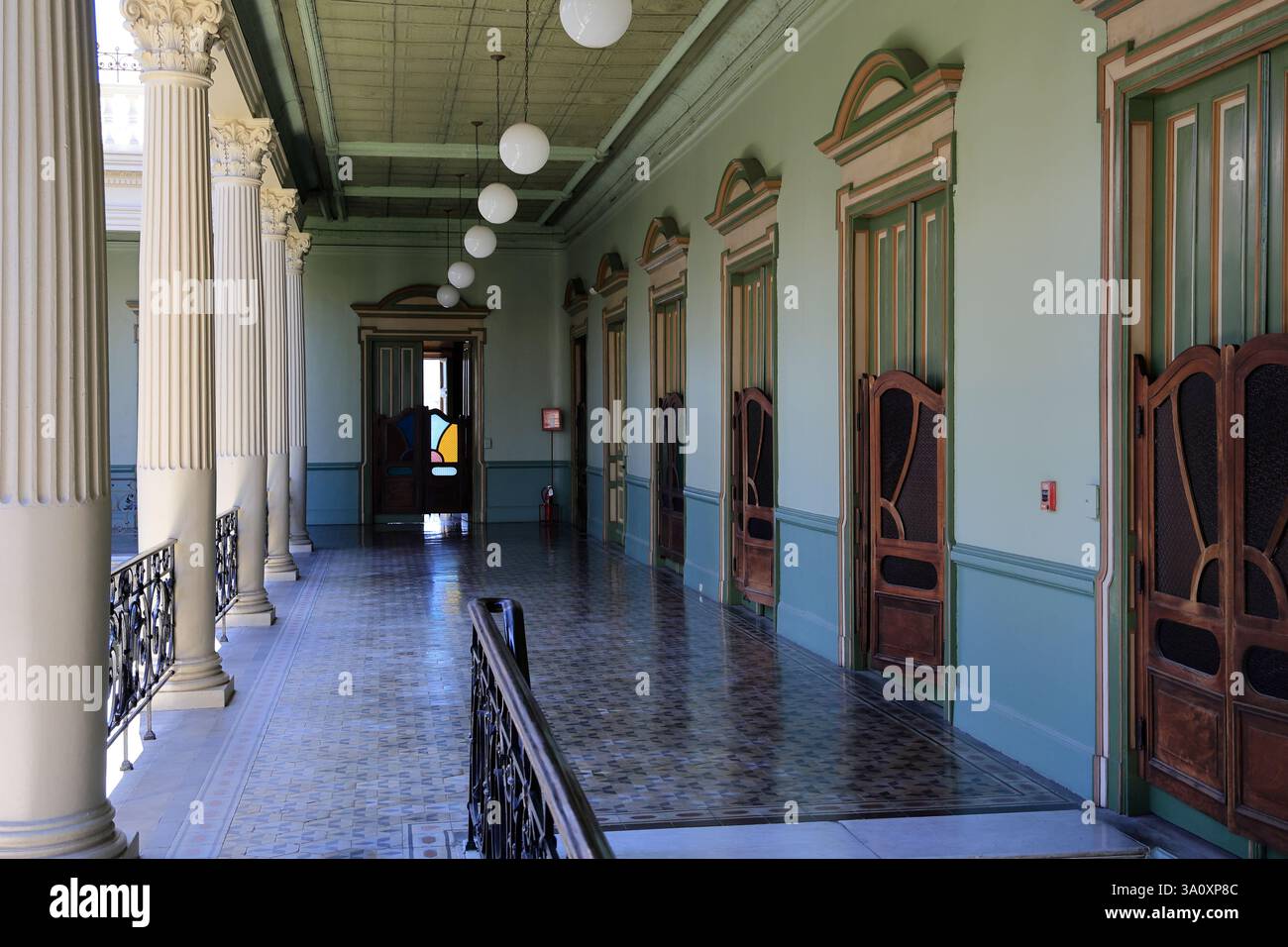 The interior second floor hallway of National Palace of El Salvador a ...