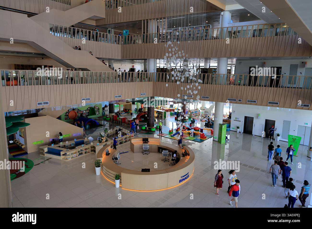 The interior view of the lobby of National Library of El Salvador at ...
