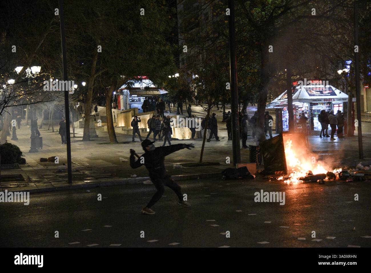 Athens, Greece, March 5, 2025. Riot police clashes with protestors ...