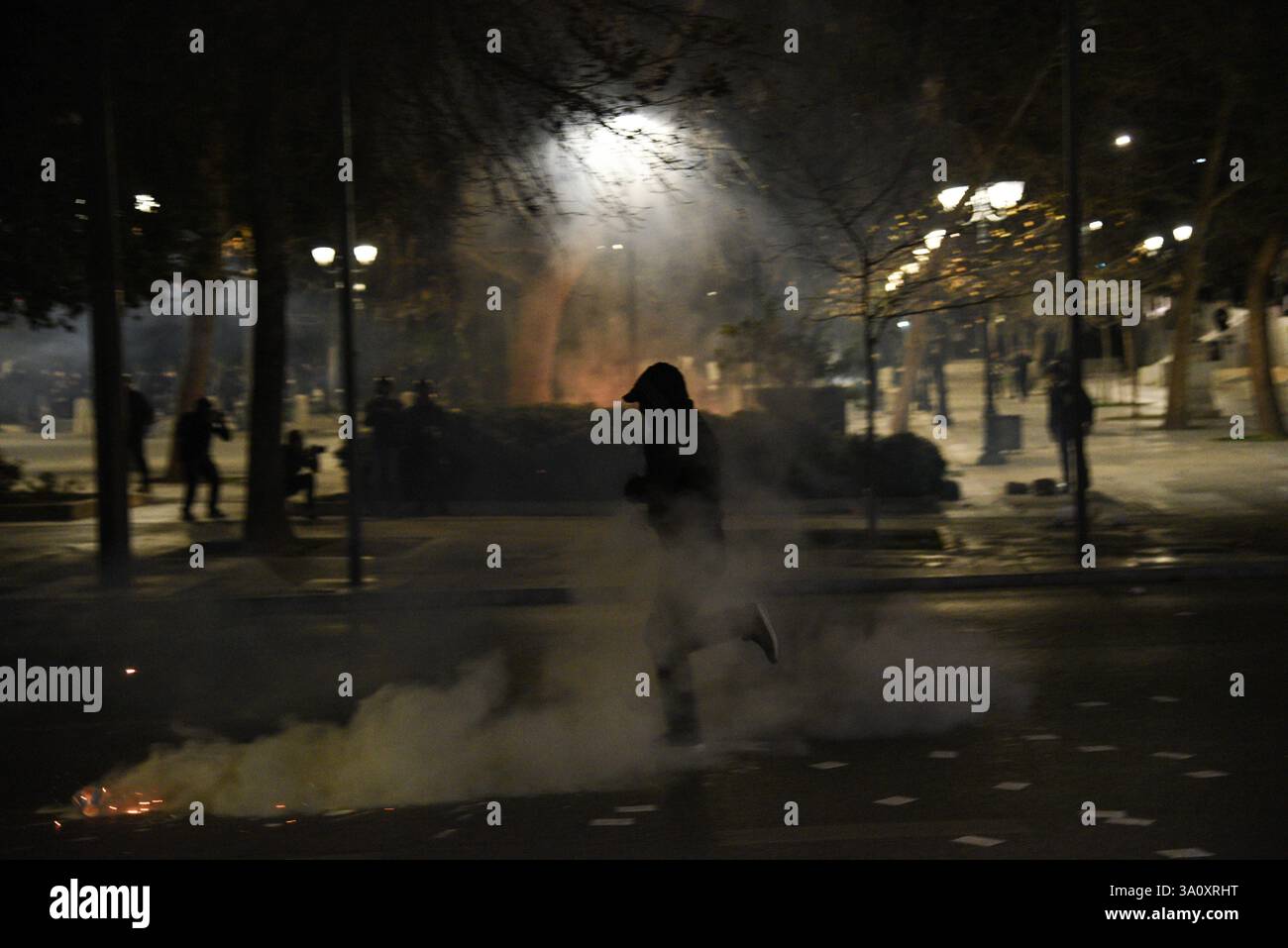 Athens, Greece, March 5, 2025. Riot police clashes with protestors ...
