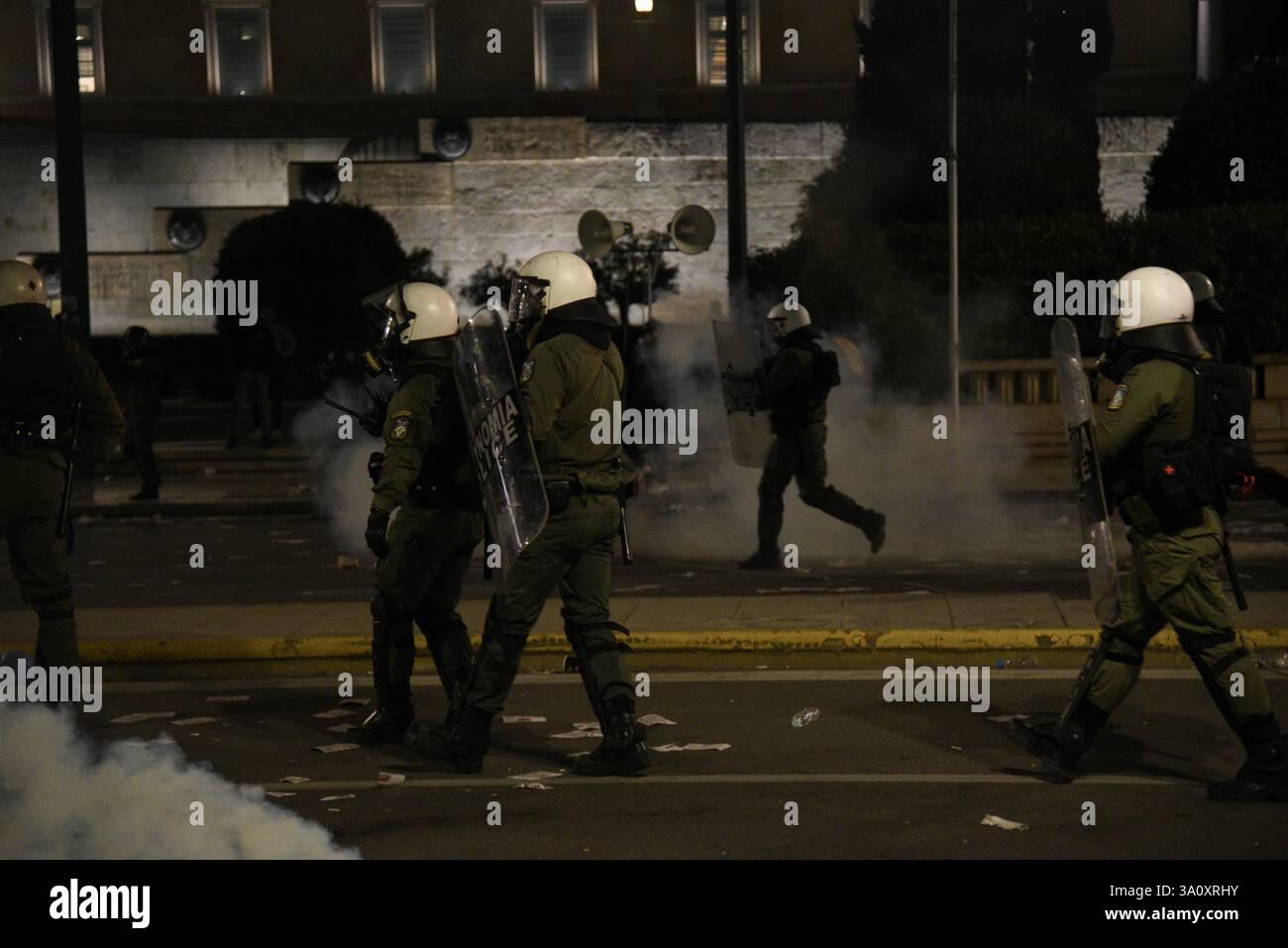 Athens, Greece, March 5, 2025. Riot police clashes with protestors ...
