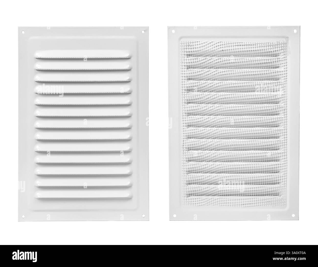 Ventilation grate isolated on a white background. Rectangular shape. Material aluminum. Front ...