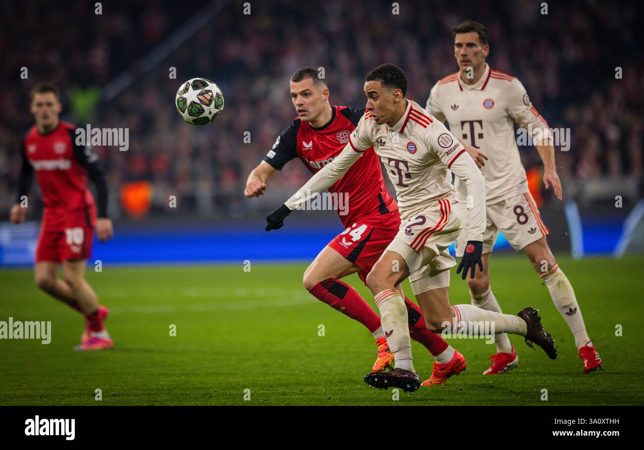 Munich, Germany. 05th Mar 2025. Jamal Musiala (FCB) Granit Xhaka (LEV) FC Bayern München - Bayer ...
