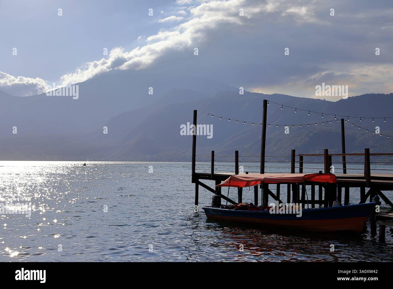 Lago de Coatepeque Lake with Santa Ana Volcano under clouds in the ...
