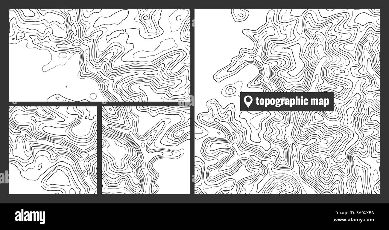 Colorful topographic map sets with contour lines. Geographic terrain ...