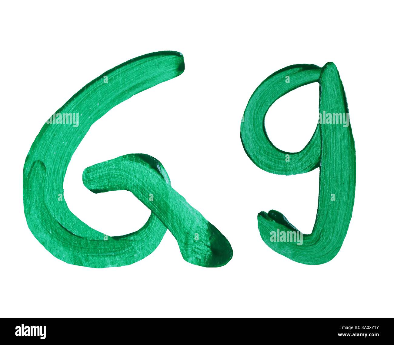 Artistic representation of the letters G and g painted in vibrant green ...