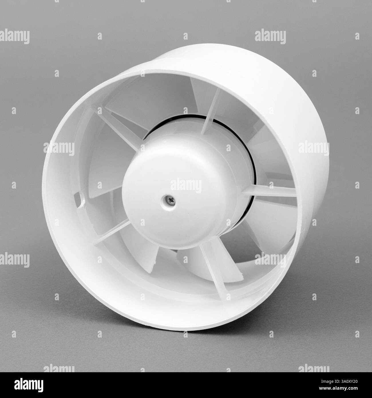 White fan on a gray background. Ventilation system Stock Photo - Alamy