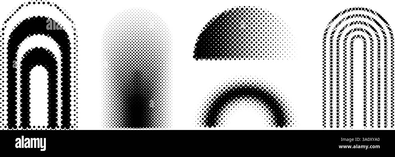 Black halftone arch set. Different pixelated gradient arc collection ...