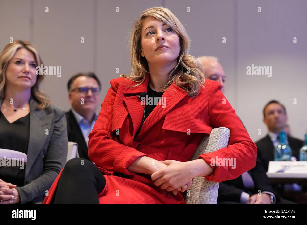 Foreign Affairs Minister Melanie Joly listens to her introduction prior ...