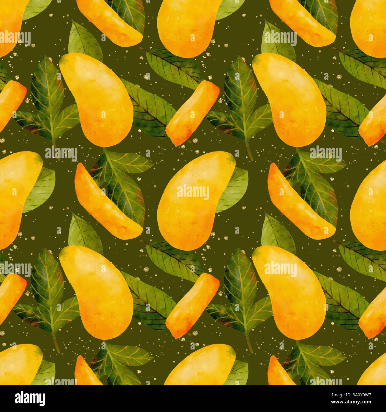 A breathtaking watercolor pattern that beautifully showcases mangoes ...