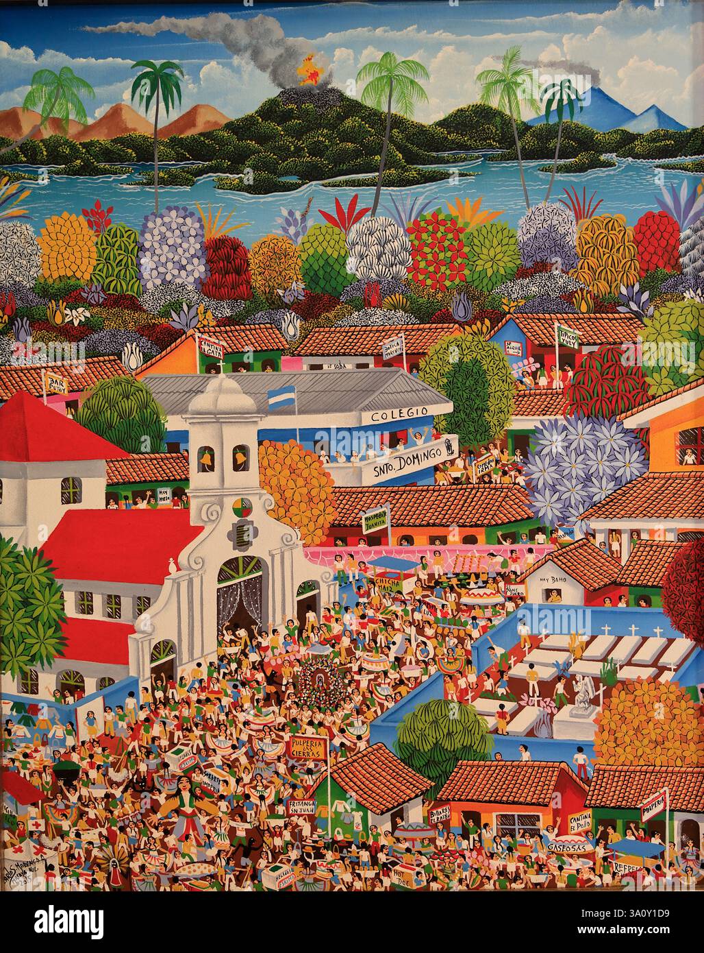 Oil painting "Fiesta de San Jeronimo" (San Jeronimo Festival) by Nicaraguan artist Carlos ...