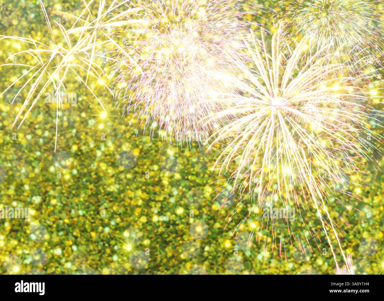 Explosive fireworks illuminate the night sky against a shimmering ...