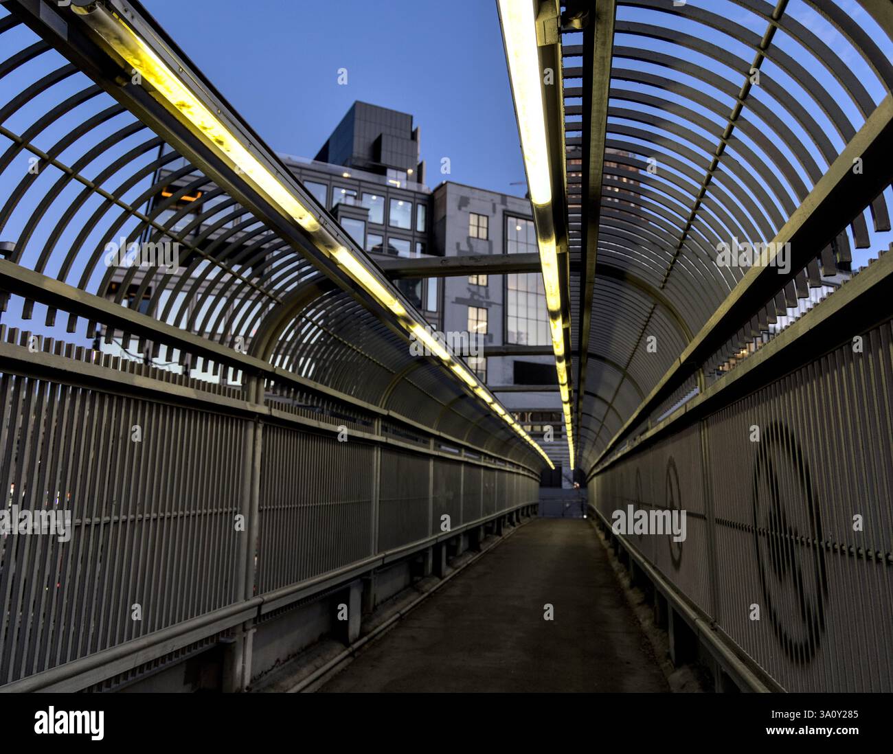 fenced bridge overpass fence with tube fluorescent light tunnel ...