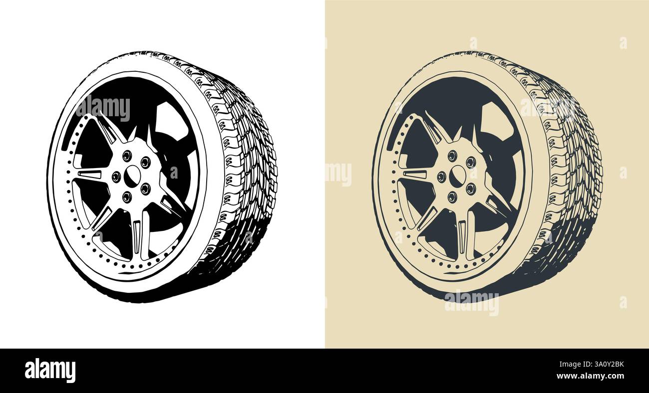 Stylized vector illustrations of car wheel Stock Vector Image & Art - Alamy