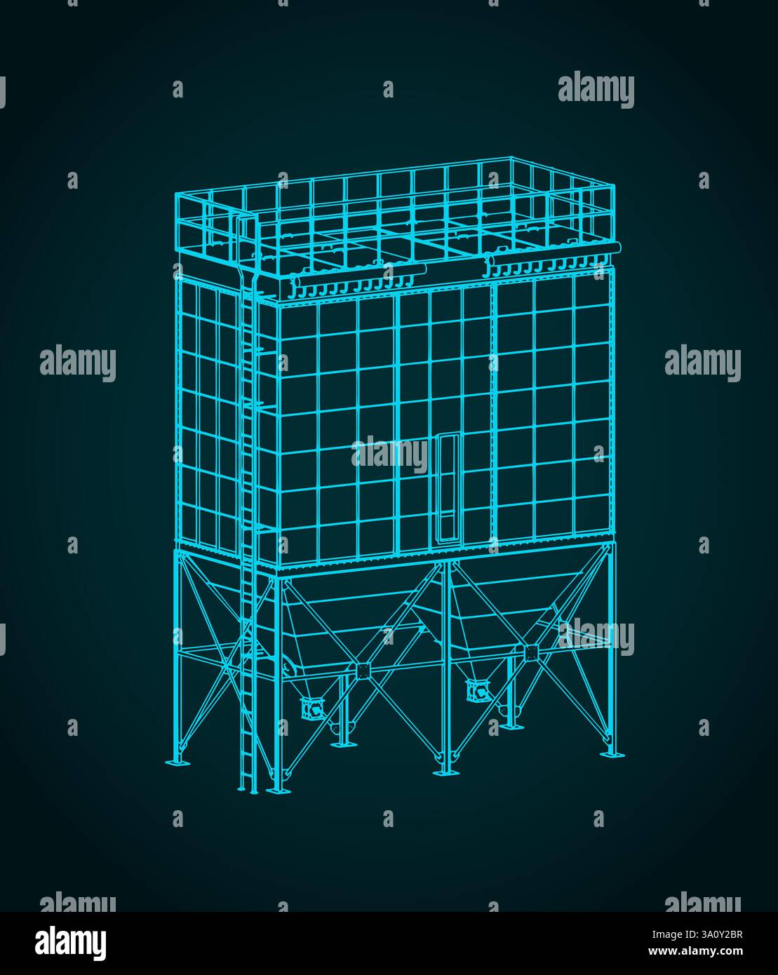 Stylized vector illustration of industrial dust collector blueprint ...