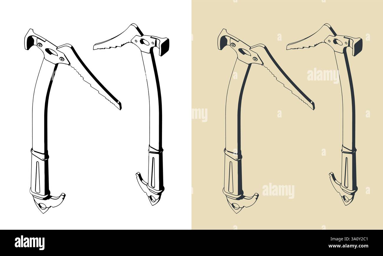 Stylized vector illustrations of ice axe. Mountain climbing ice tool Stock Vector Image & Art ...