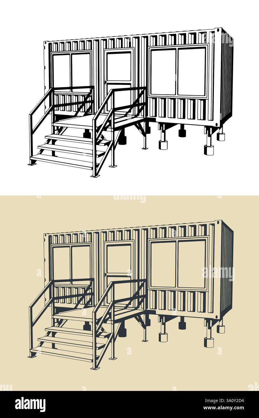 Container house illustrations. Shipping container converted into ...